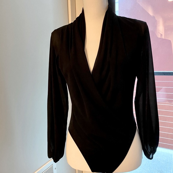 Tops | Sheer Long Sleeve Black Body Suit | Poshmark